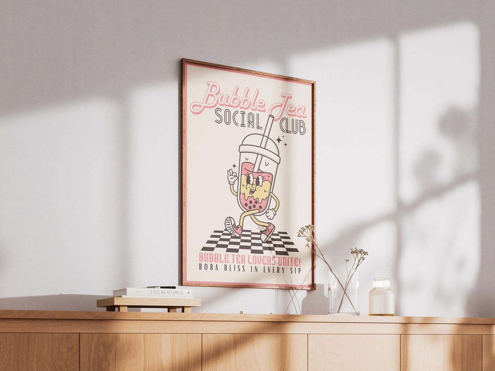 Retro Bubble Tea Wall Art - Fun Boba Poster, Quirky Digital Cafe Decor ...