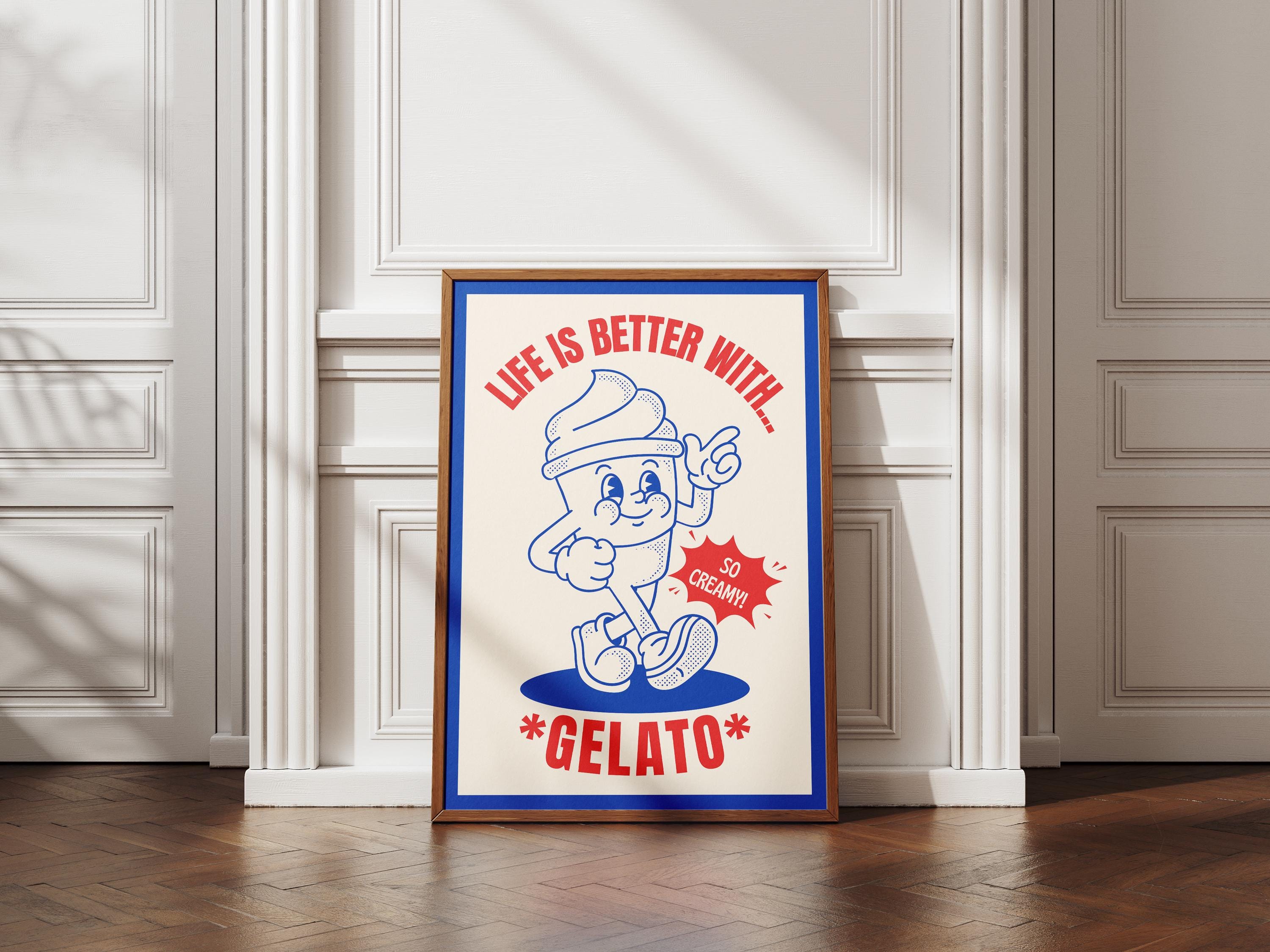 Retro Gelato Poster - Funny Ice Cream Wall Art, Vintage Food Print ...