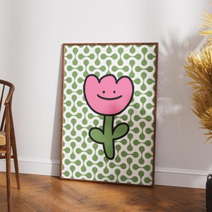 Smiley Flower Digital Wall Art – Happy Pink Bloom, Cute Minimalist Art ...