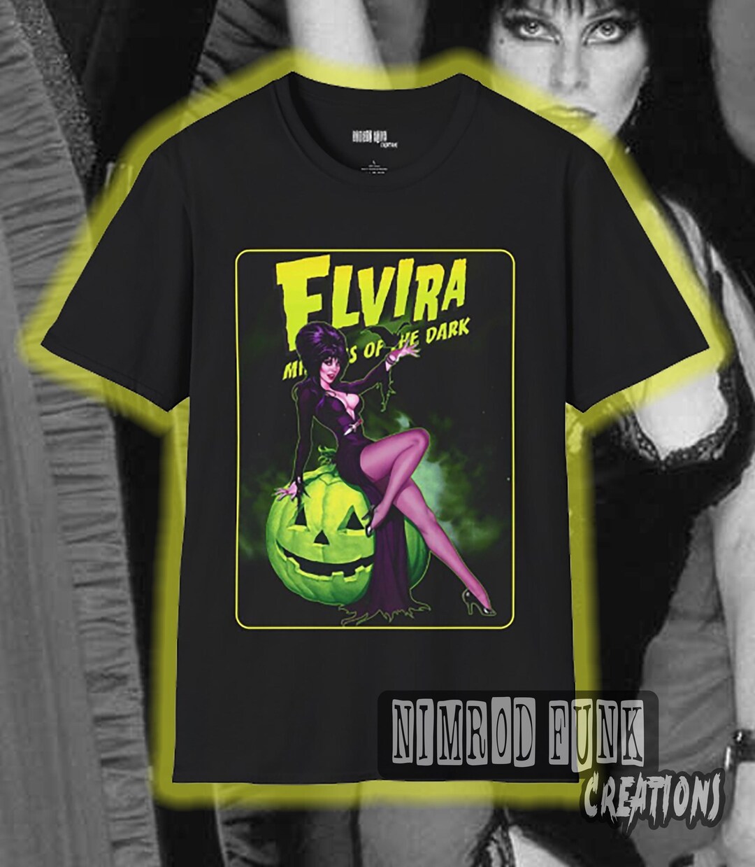 Elvira Mistress of the Dark Green Pumpkin Sexy T-shirt, Halloween Horror Tee, Spooky Witch Shirt ...