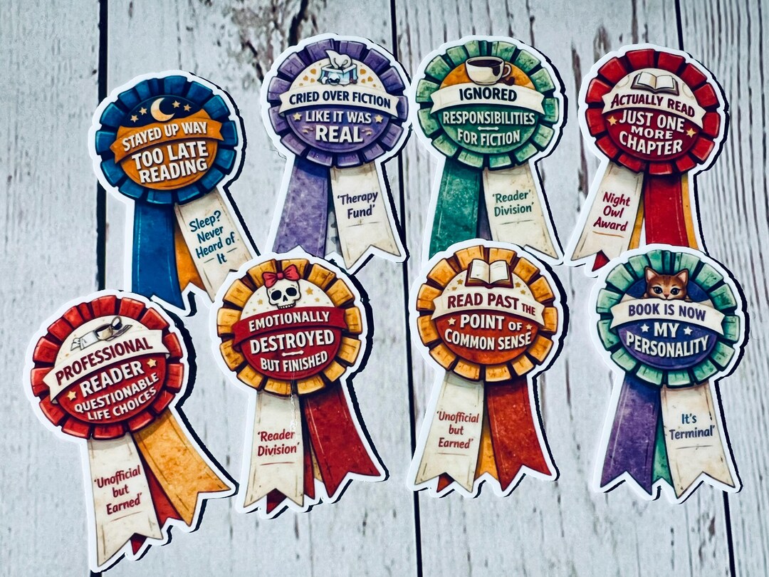 Feral Reader Achievement Ribbons Sticker Set | Funny Bookish Stickers ...