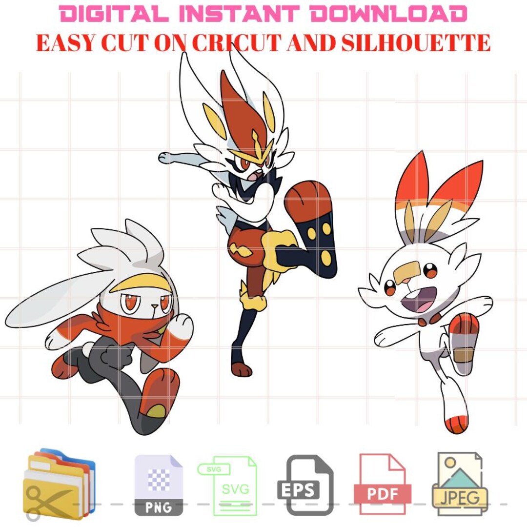 Scorbunny Evolution Pokemon Digital File SVG, Raboot Svg, Pikachu Svg ...