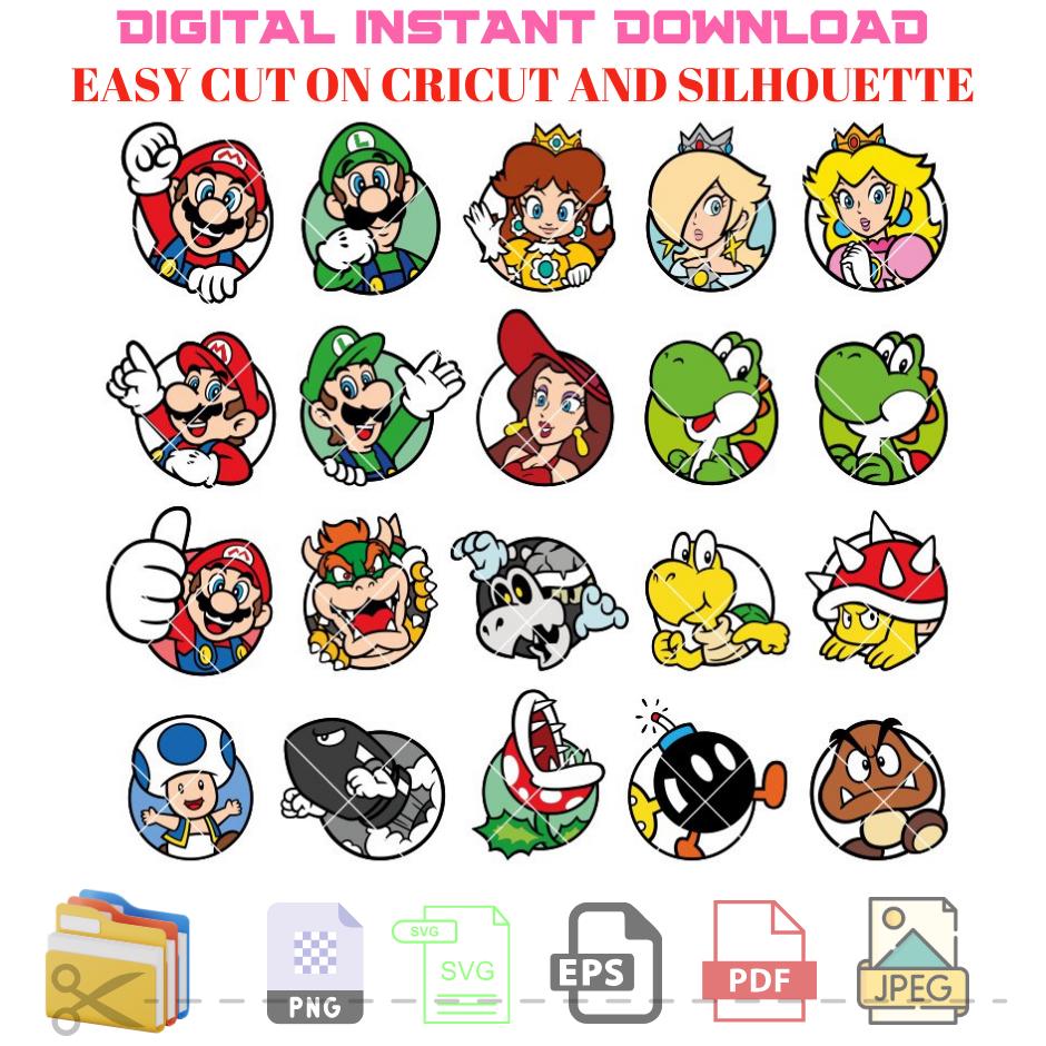 Paquete de personajes de Super Mario svg, personajes de Mario svg ...