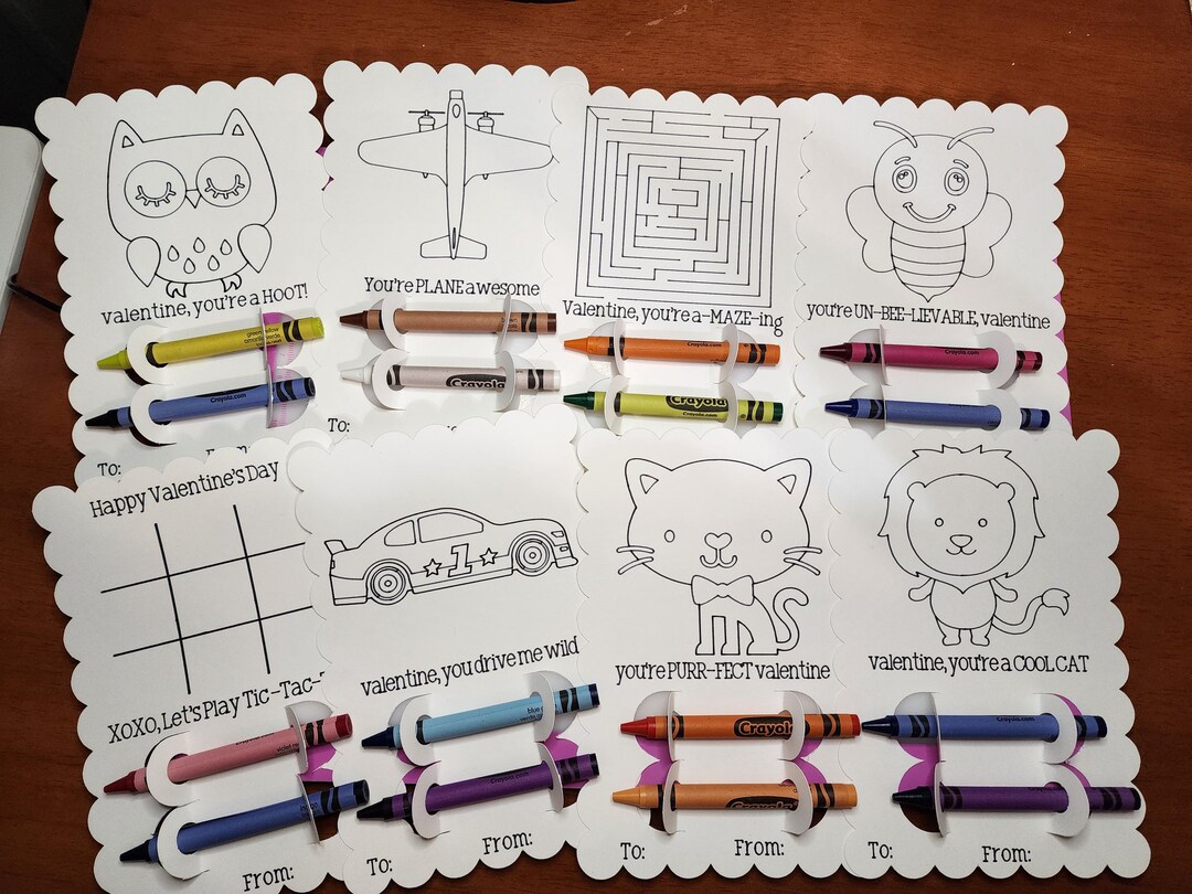 Kids Cardstock Valentine's Day Coloring Card Set With Crayons - Etsy