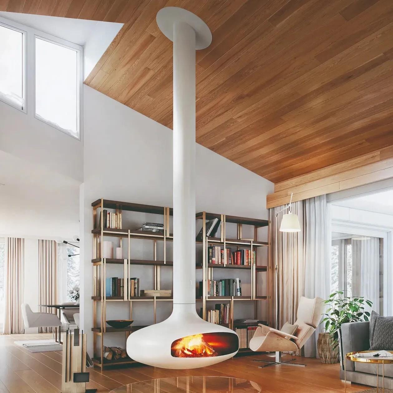Indoor Floating Fireplace White Suspended Fireplace 360 Degree Rotating ...