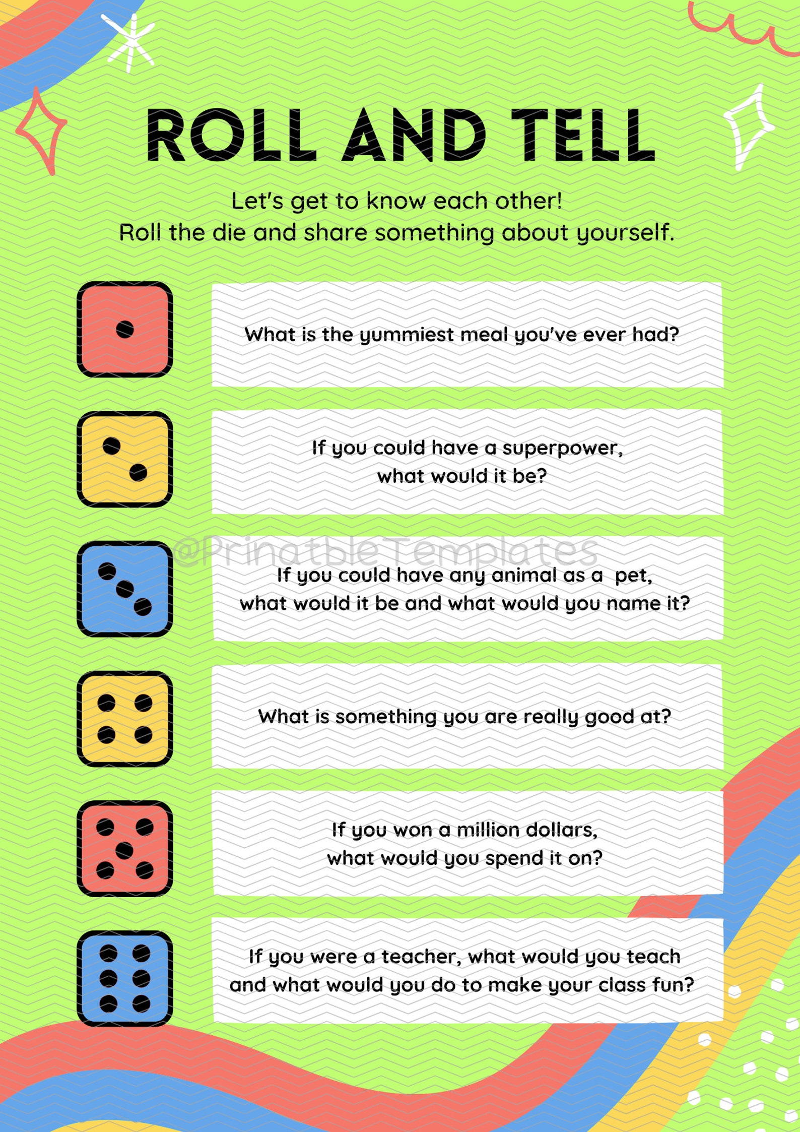Roll and Tell Back to School Ice Breaker - Etsy