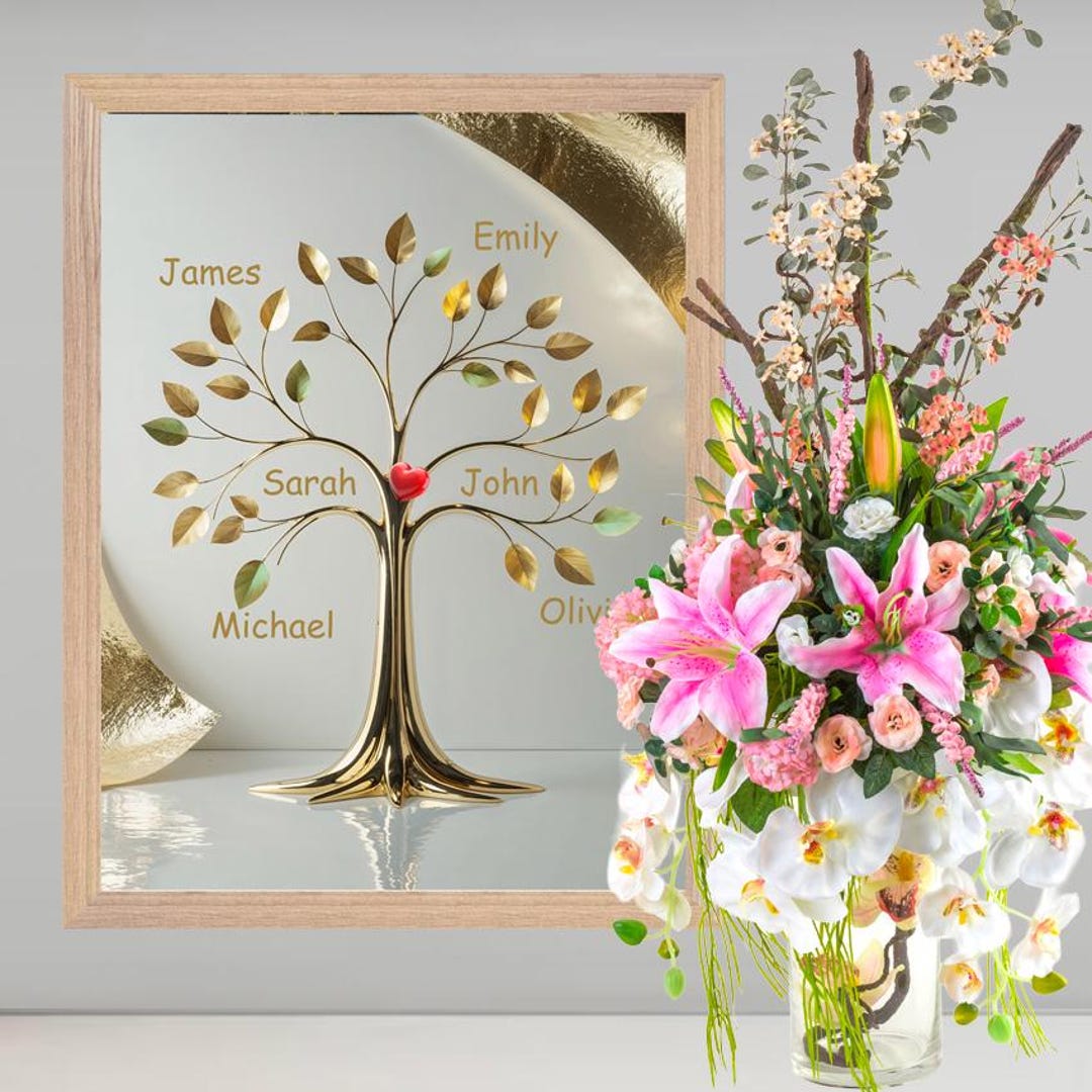 Personalized Gold Family Tree Wall Art – Custom Names Decor – Luxury ...
