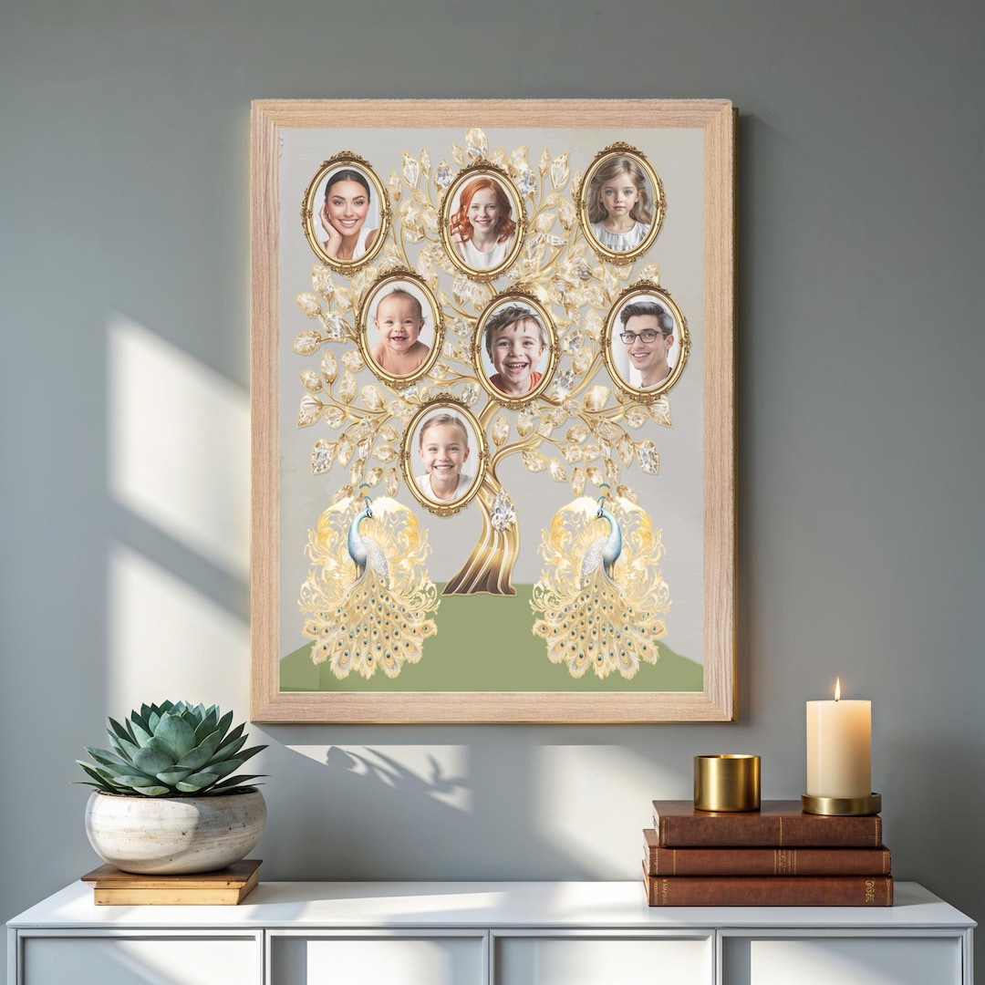 Personalized Golden Family Tree Art: Custom Photo Heirloom Print - Etsy