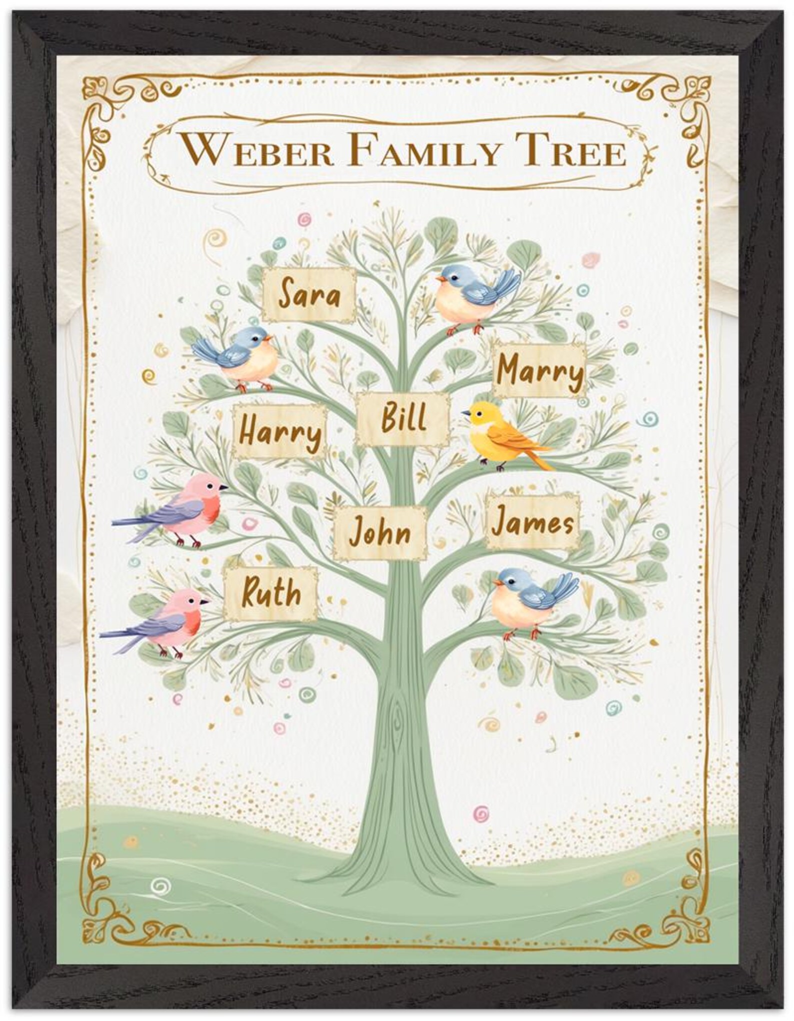 Personalized Genealogy Family Tree With Birds Family and With Custom ...