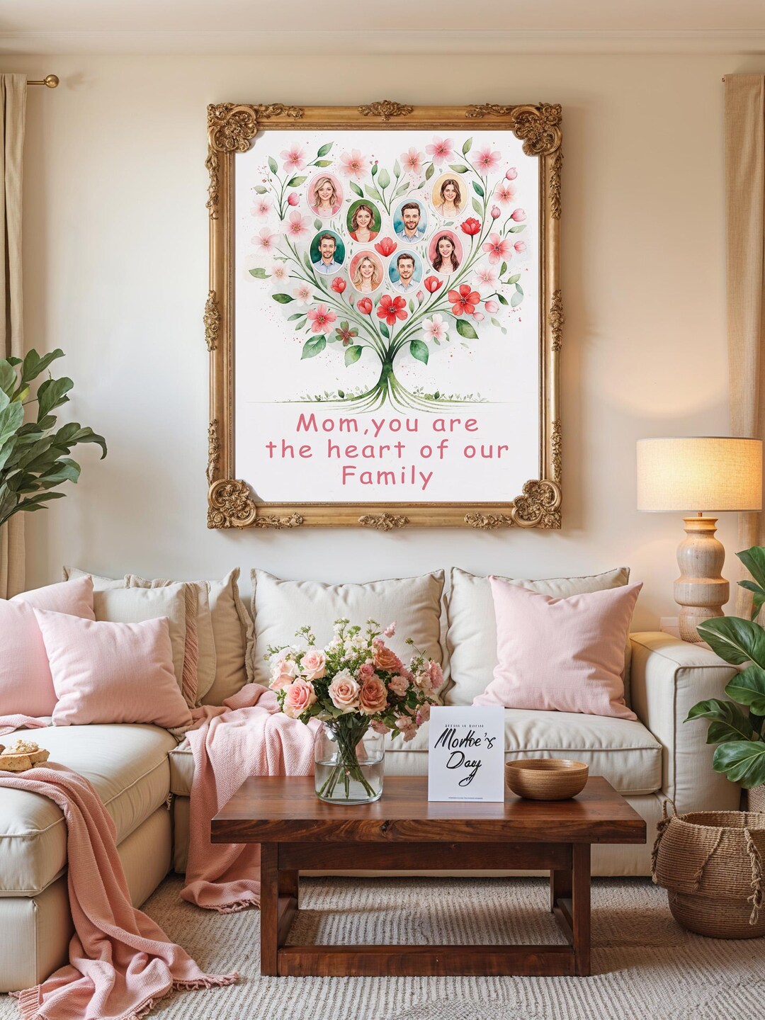 Personalized Family Tree Print: Floral Heart, Custom Portraits - Etsy