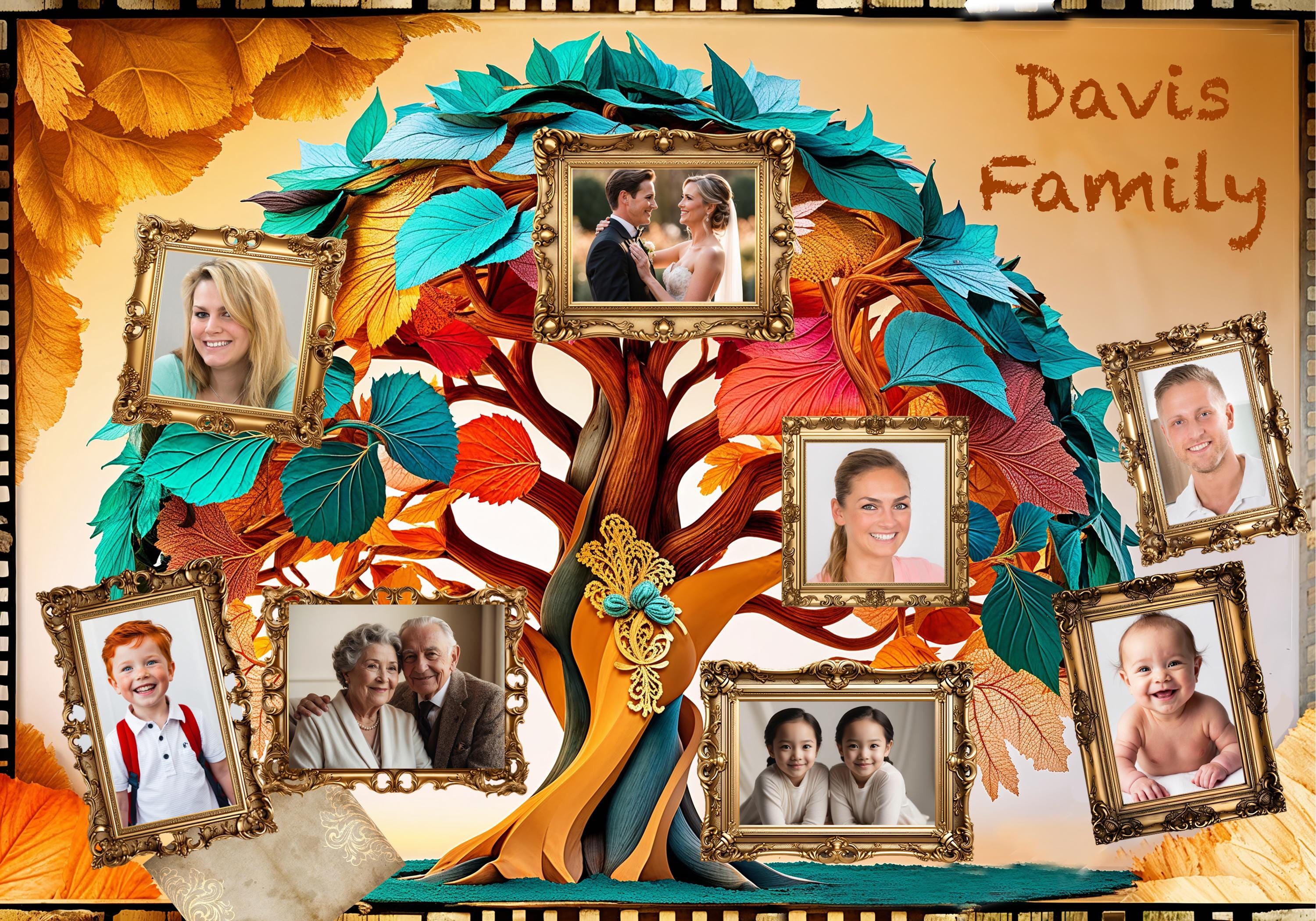 Custom Family Tree Photo Collage Art - Personalized Ancestry Wall Decor ...