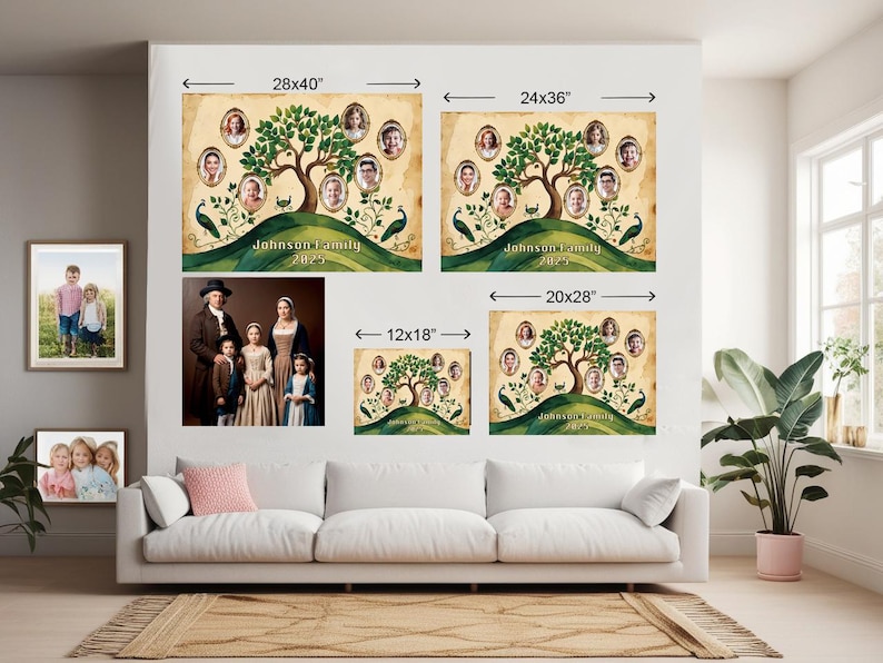 Custom Printed Family Tree Art With Photos – Vintage Botanical Style on ...