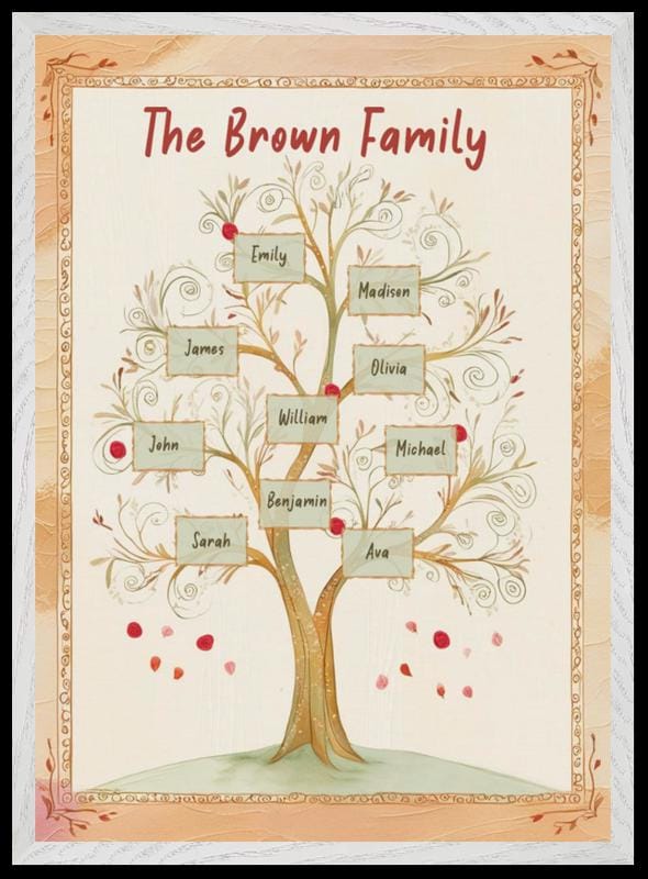 Personalized Family Tree Art Print Custom Name Wall Decor Elegant ...