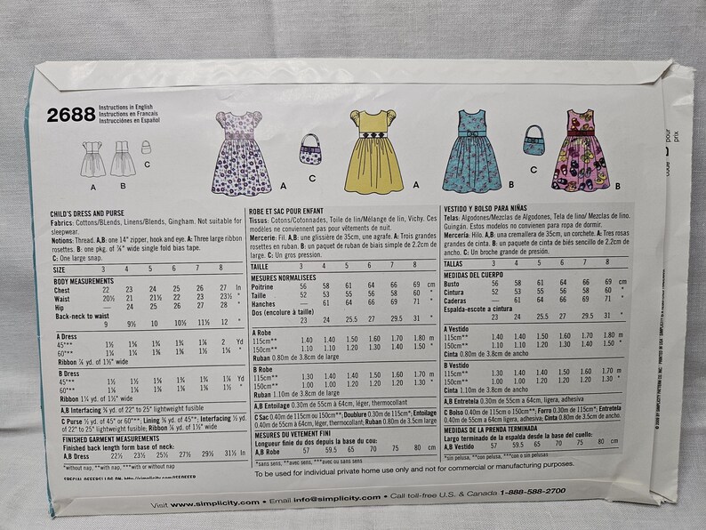 Girls’ Dress Sewing Pattern Bundle: Simplicity 2377, 2688 & Mccall’s ...