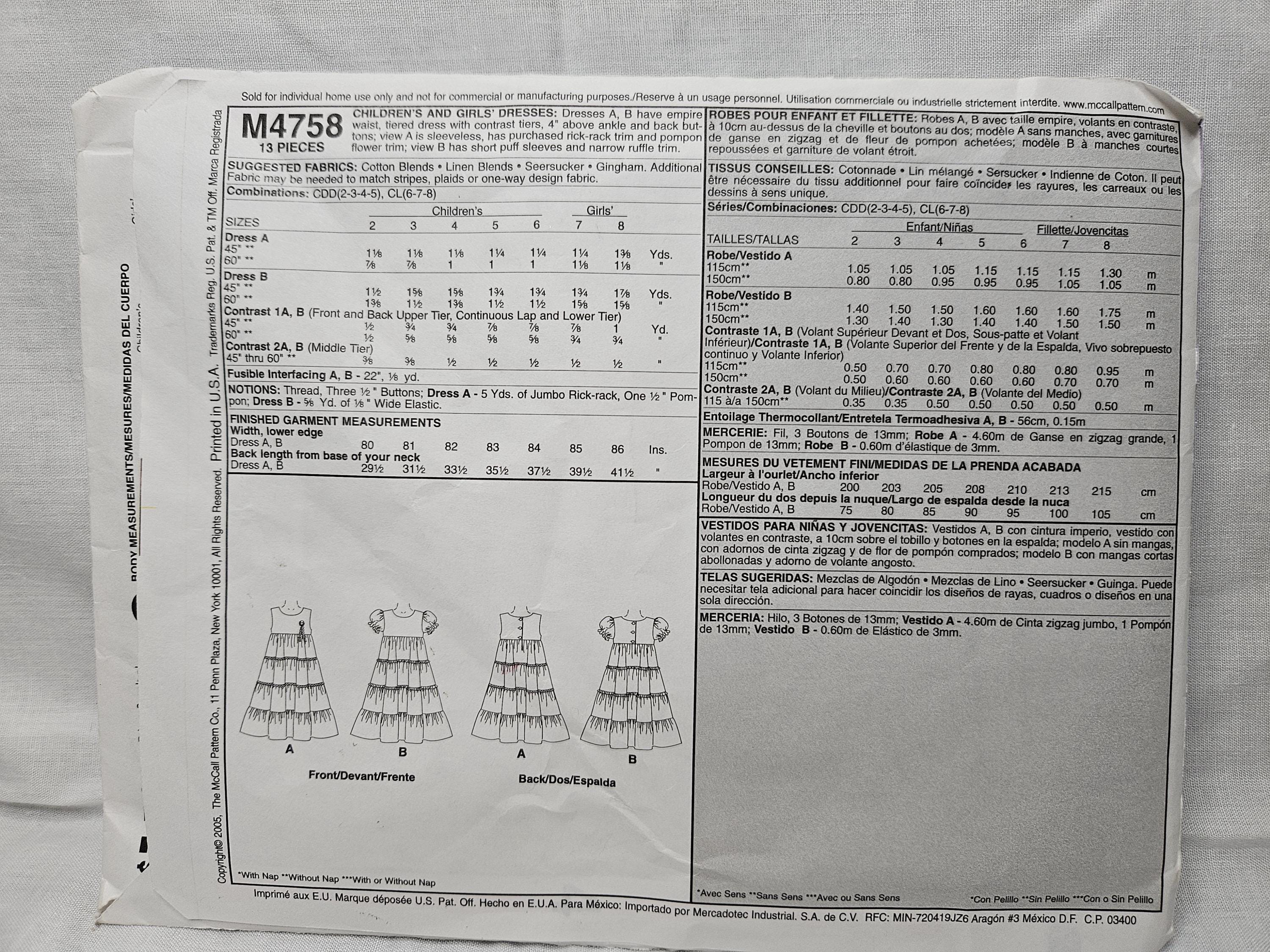 Girls’ Dress Sewing Pattern Bundle: Simplicity 2377, 2688 & Mccall’s ...