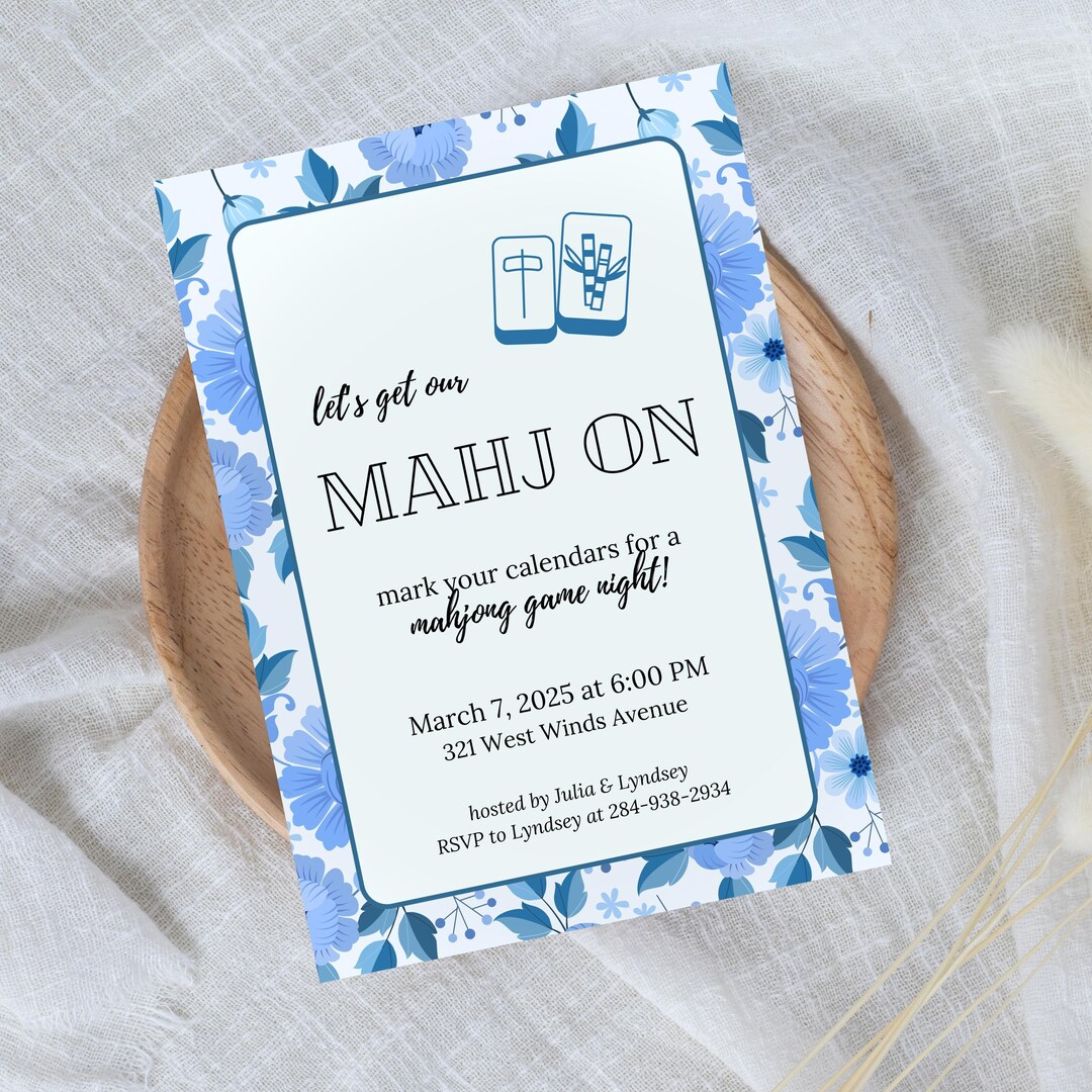 Mahjong Party Invitation Lets Get Our Mahj on Editable Invitation Blue ...