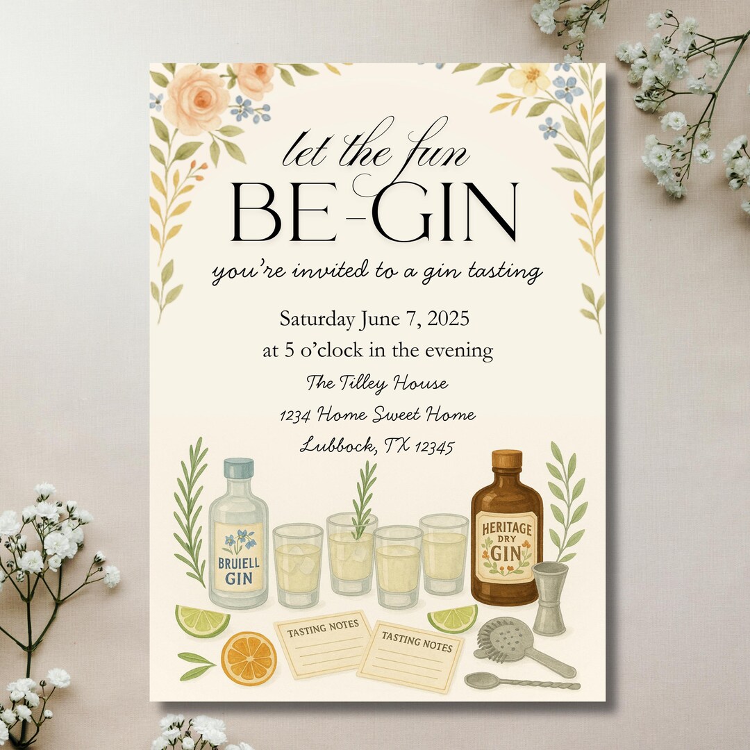 Gin Tasting Party Invitation Gin Tasting Experience Liquor Tasting ...