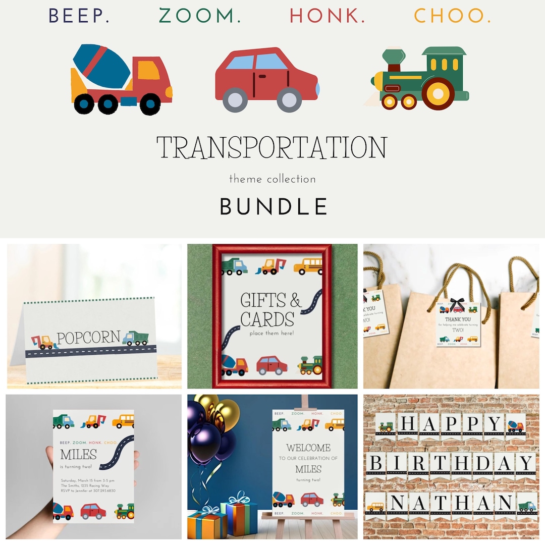 Transportation Birthday Party Bundle Toddler Party Printable Birthday ...