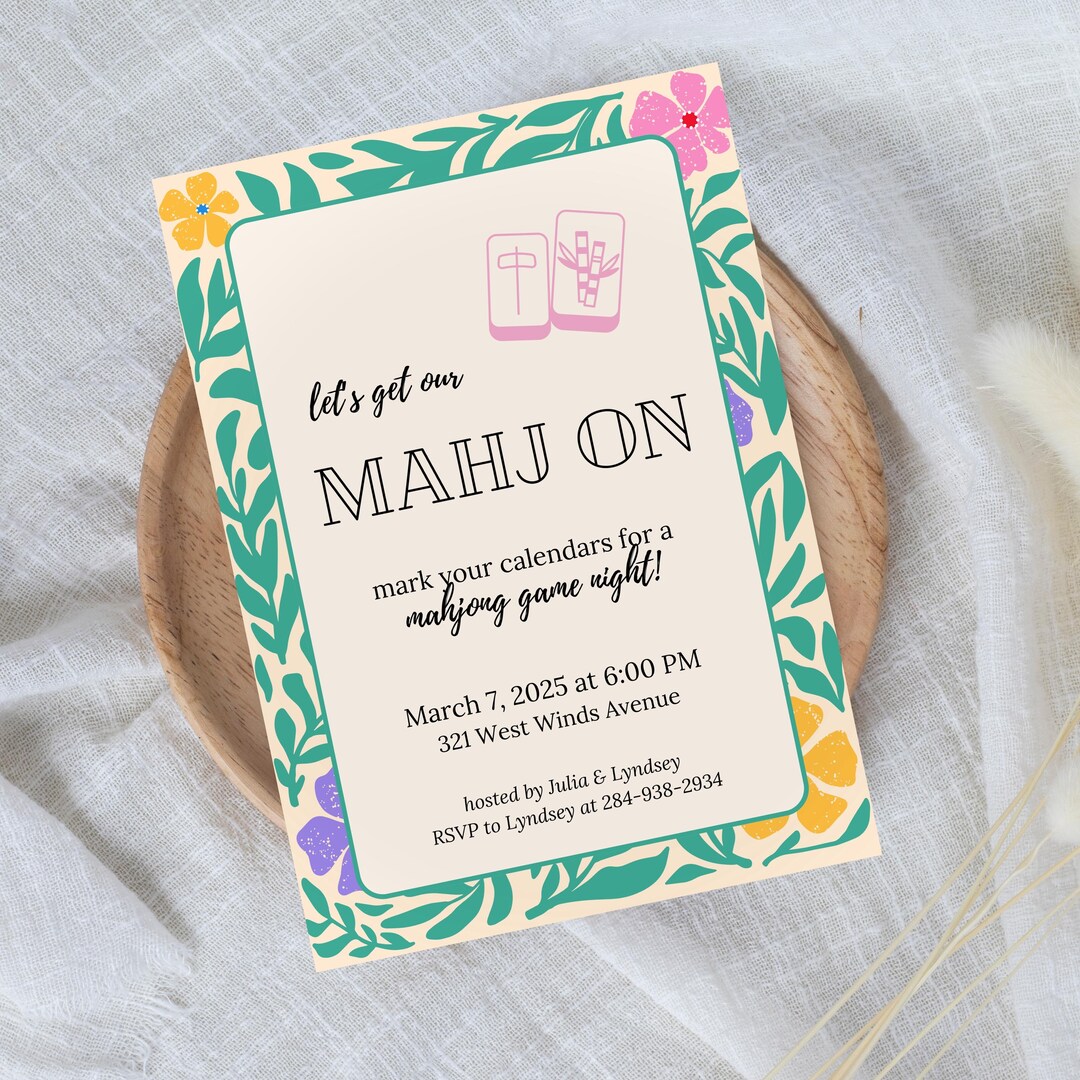 Mahjong Party Invitation Lets Get Our Mahj on Editable Invitation Green ...