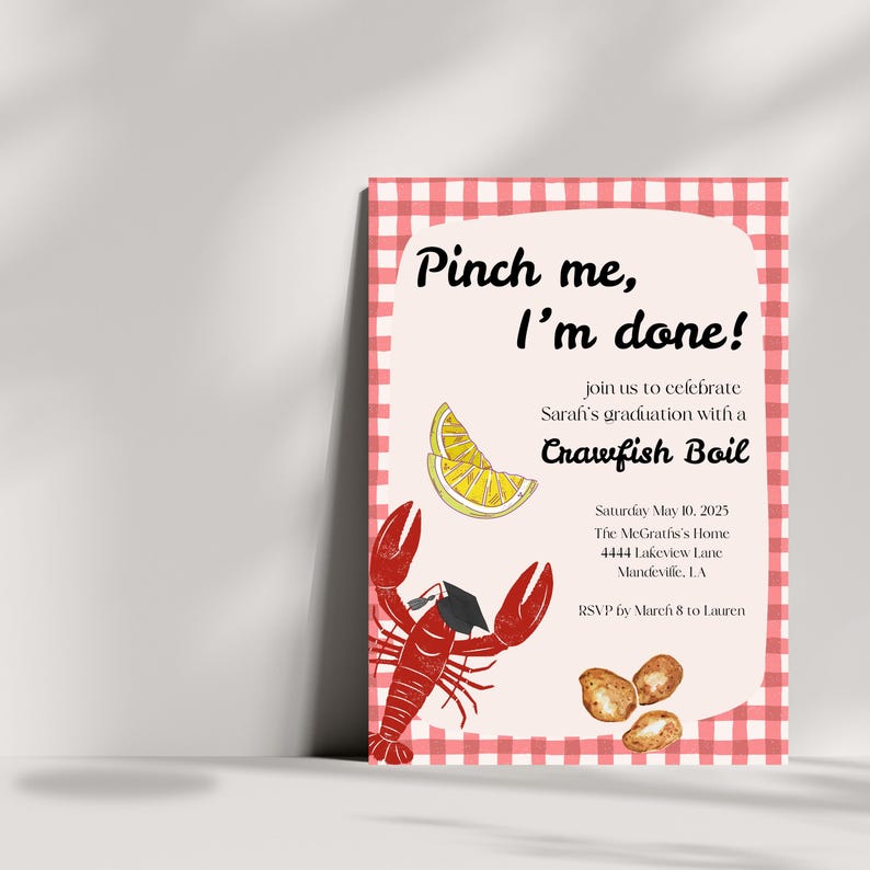 Graduation Party Crawfish Boil Invitation Editable Seafood Crawfish ...