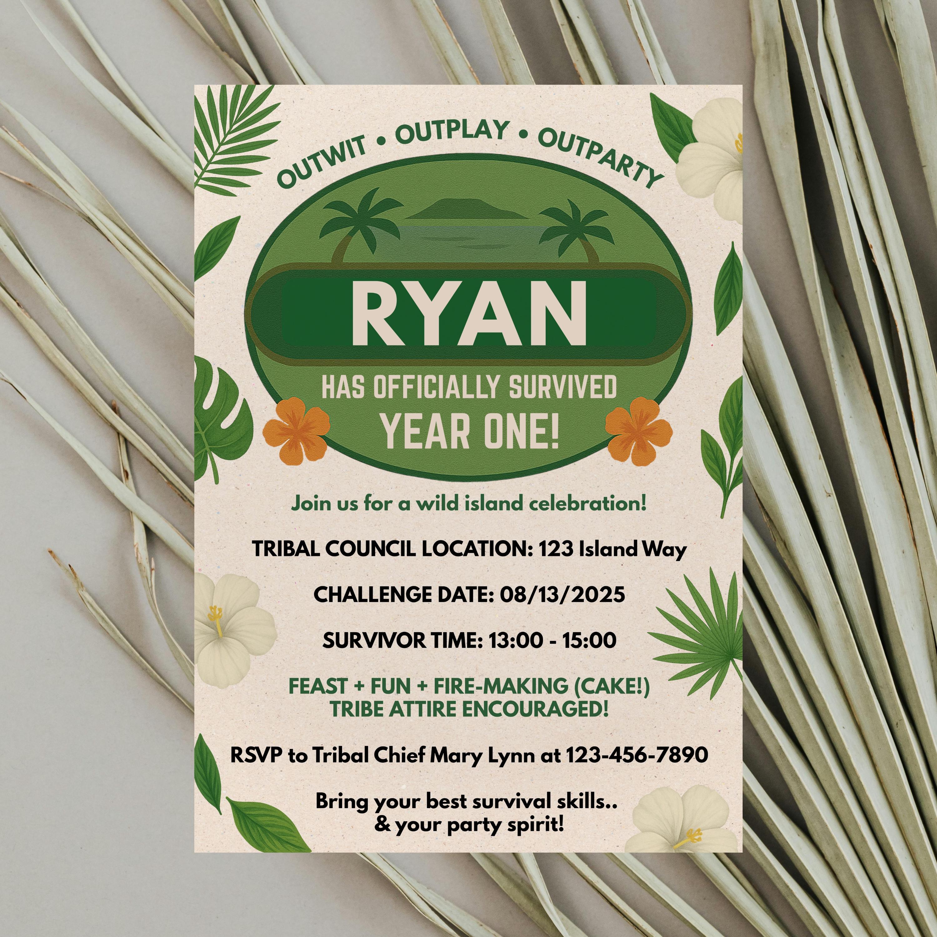 Survivor Birthday Invitation Survived Year One Editable First Birthday ...