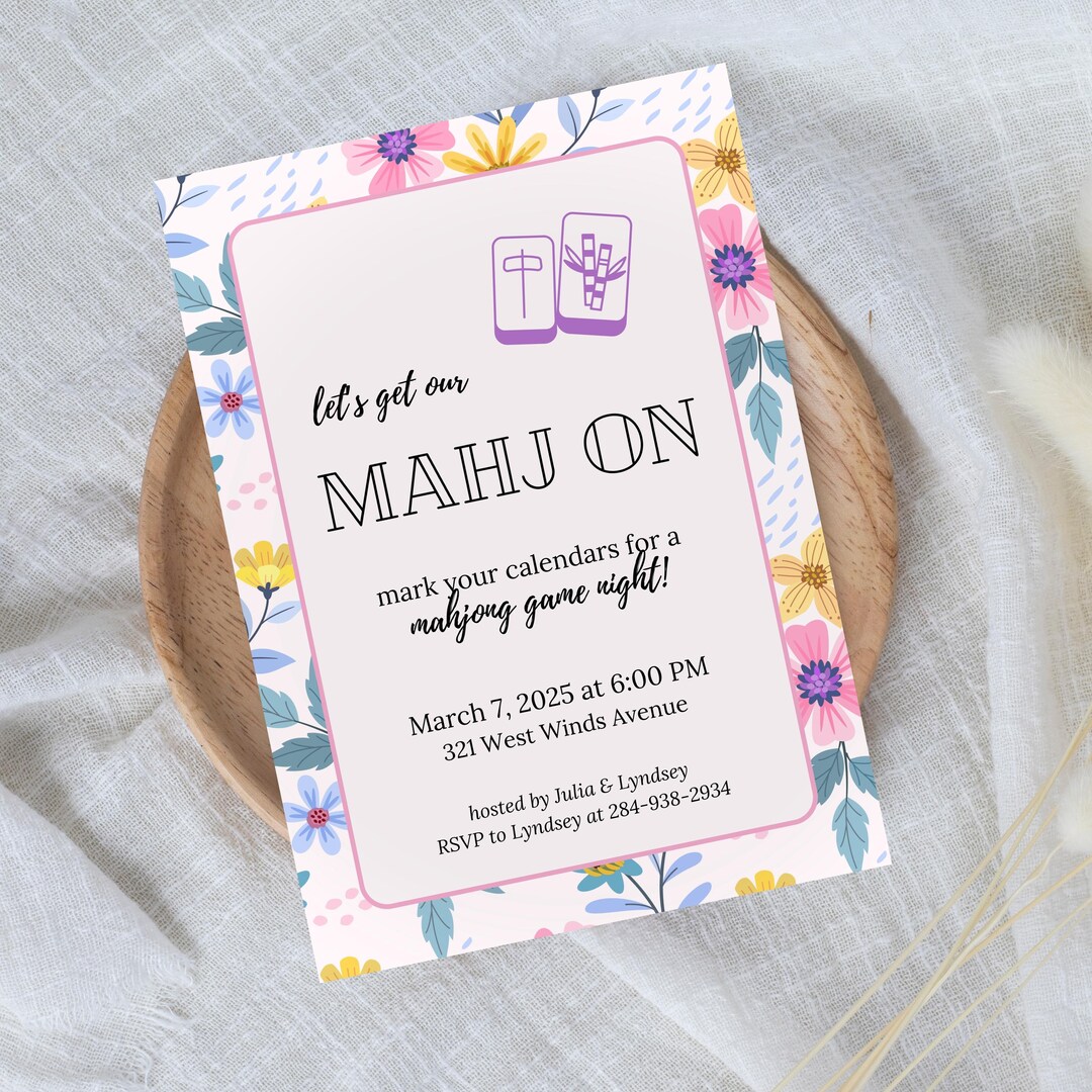 Mahjong Party Invitation Lets Get Our Mahj on Editable Invitation ...