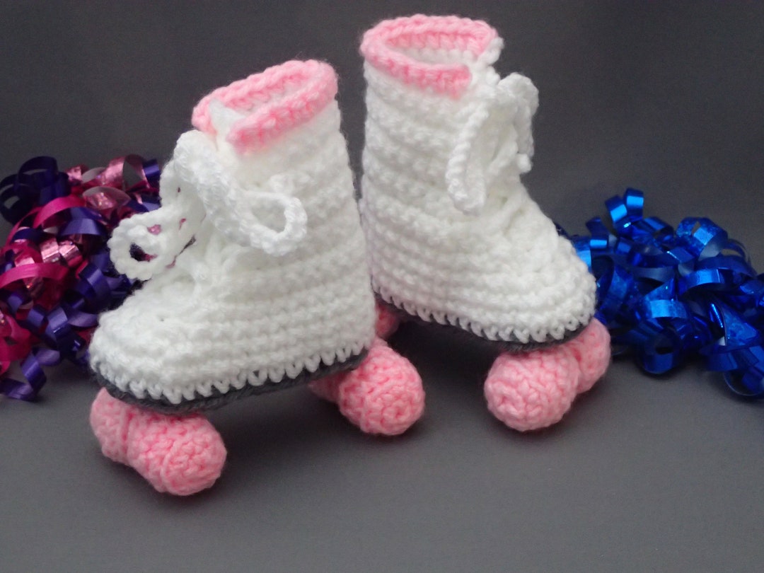 White and Soft Pink Newborn Baby Roller Derby Skate Booties, Retro ...