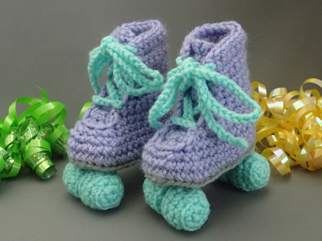 Crochet Baby Roller Skate Booties: Lavender and Mint, Newborn Gift - Etsy