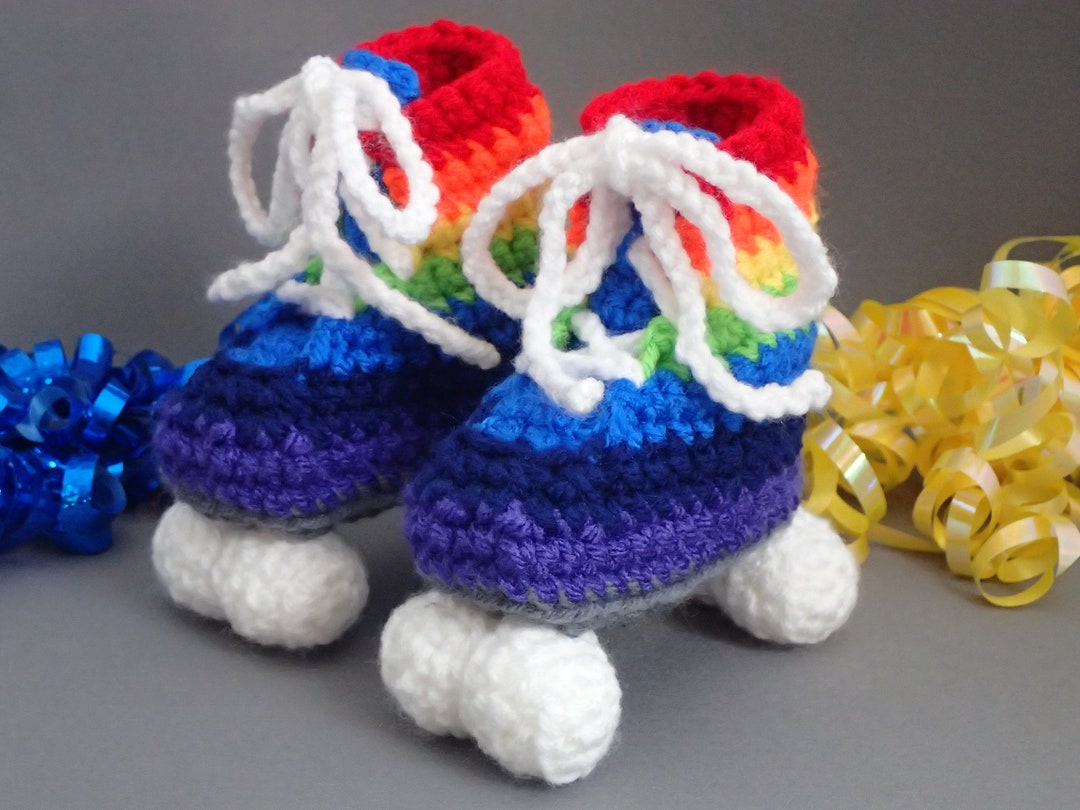 Rainbow Crochet Baby Roller Skate Booties, Newborn Photo Prop - Etsy