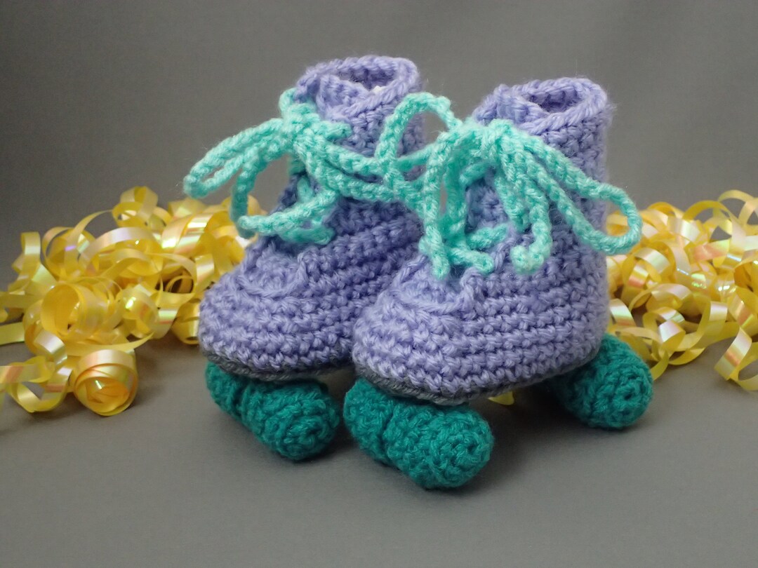 Light Jasmine Lavender and Jade Green Newborn Baby Roller Derby Booties ...