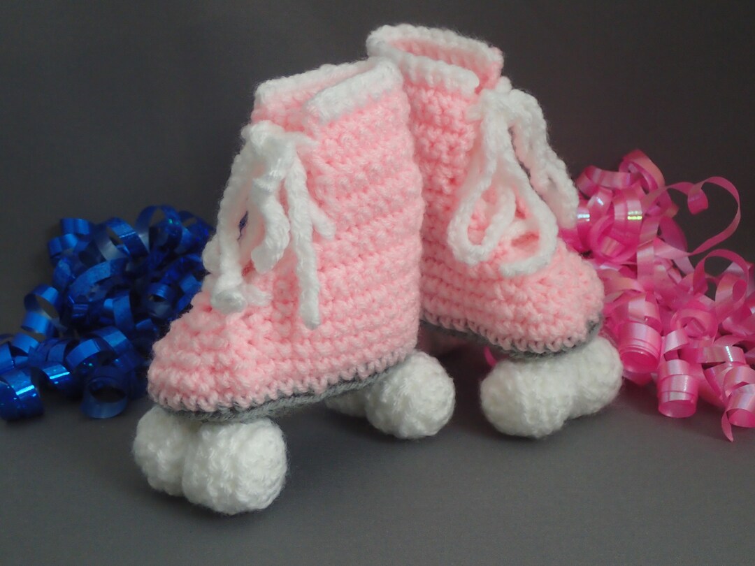 Light Pink and White Newborn Baby Roller Derby Skate Booties, 3.5 Baby ...