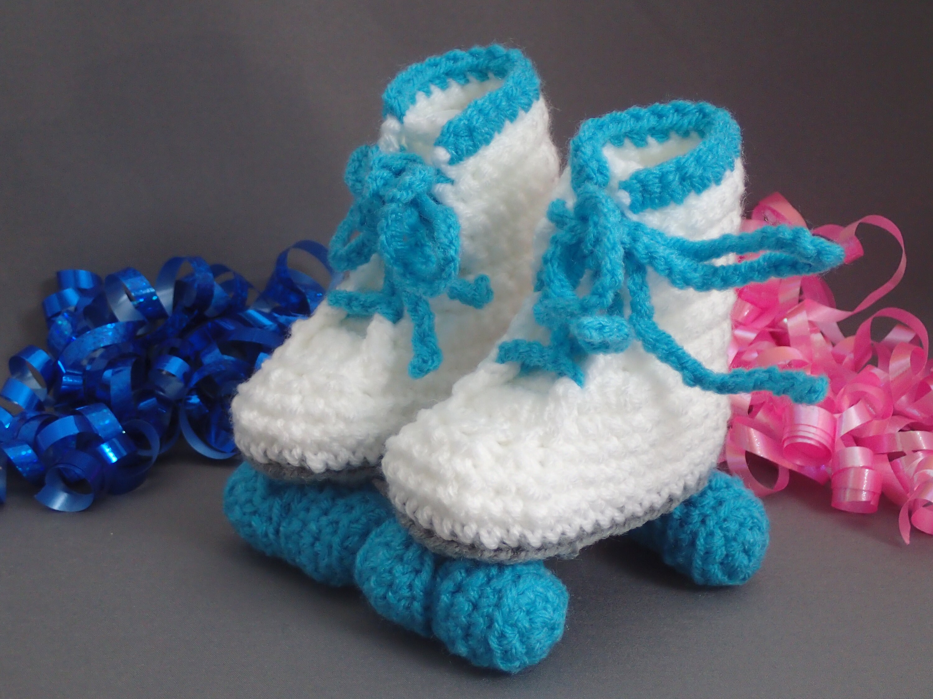 White and Turquoise Newborn Baby Roller Derby Skate Booties - Etsy UK