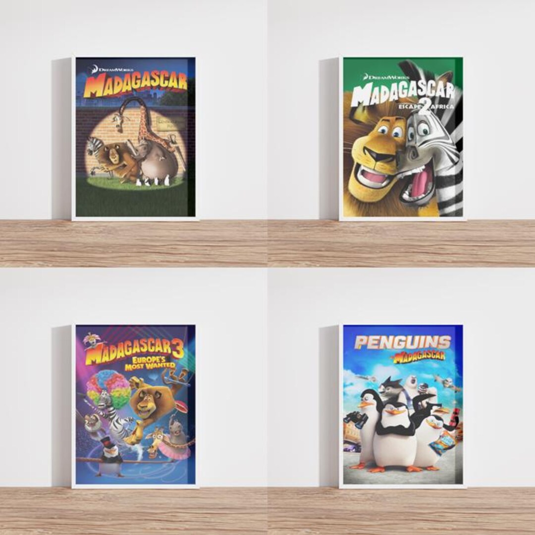 Set of 4 Madagascar Movie Printable Posters Film Décor Prints Kids Room ...