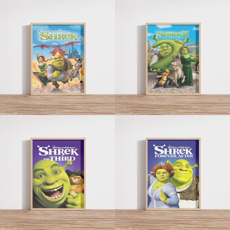 Set of 4 Shrek Movie Printable Posters Film Décor Prints Kids Room ...