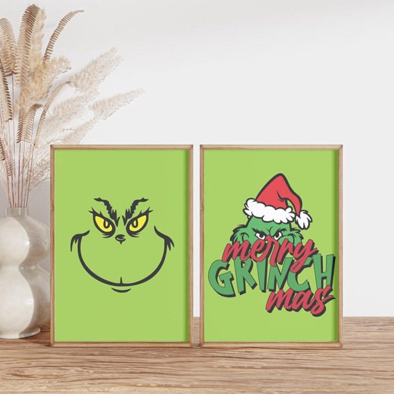 Set of 11 Grinch Christmas Printable Funny Posters Red Green Room Decor ...