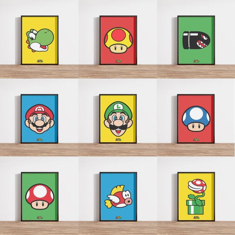 Set of 20 Super Mario Bros Character Printable Posters Childs Room ...