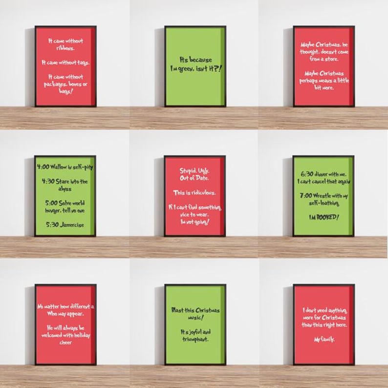 Set of 11 Grinch Christmas Printable Funny Posters Red Green Room Decor ...