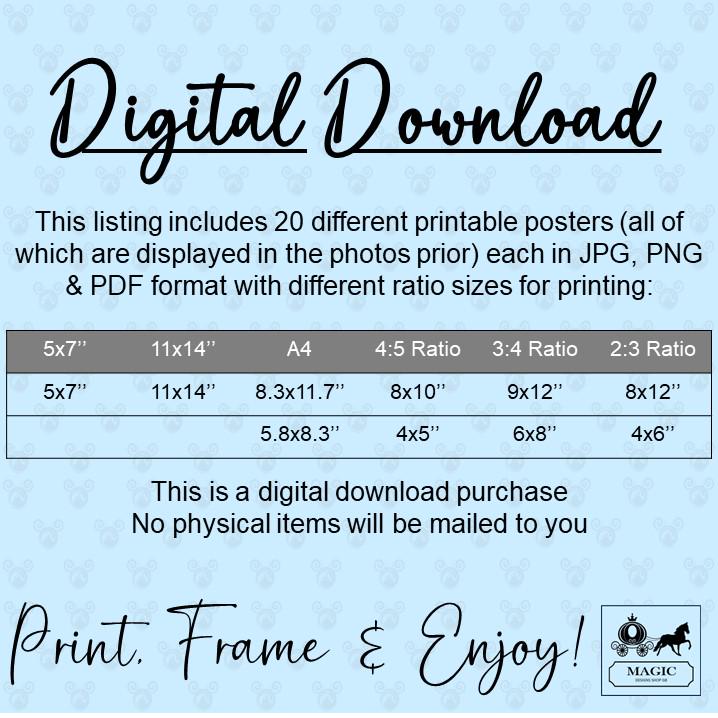 Set of 20 Disney Character Printable Posters Childs Room Decor ...