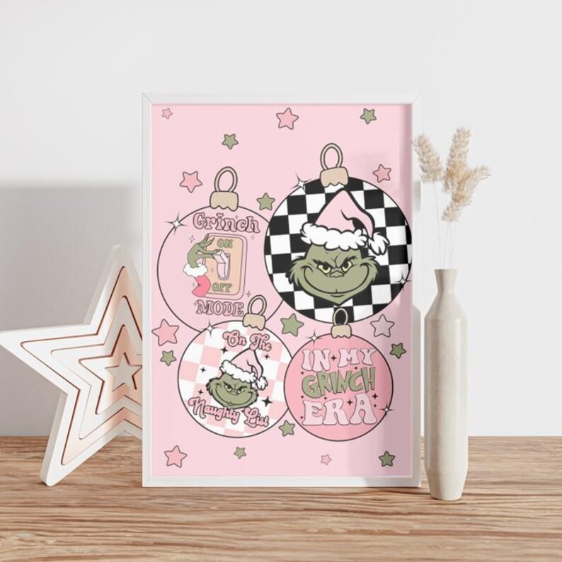 Set of 9 Pink Grinch Christmas Character Printable Posters Room Decor ...