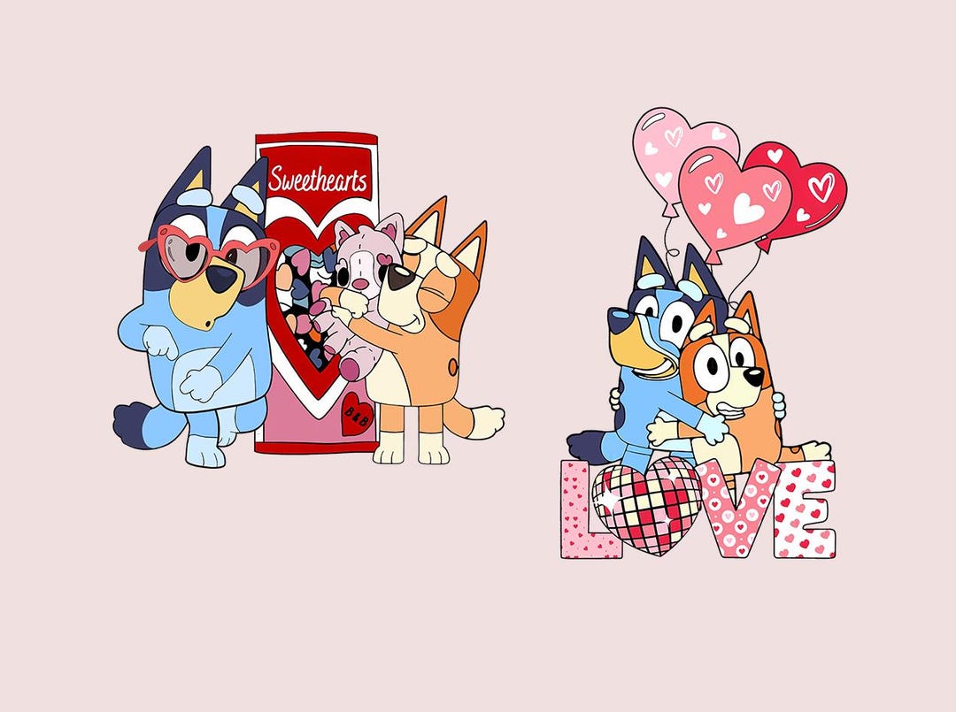 Bluey Love PNG, Blue Dog and Bingo Couple Png, Blue Dog Valentines Day ...