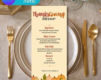 Editable Thanksgiving Dinner Menu Dinner Party Menu Digital Menu ...