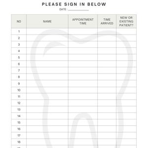 Digital Dental Sign-in Sheet - Etsy