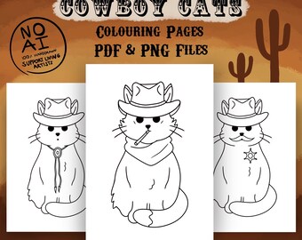 Cowboy Cat Coloring Page - Etsy