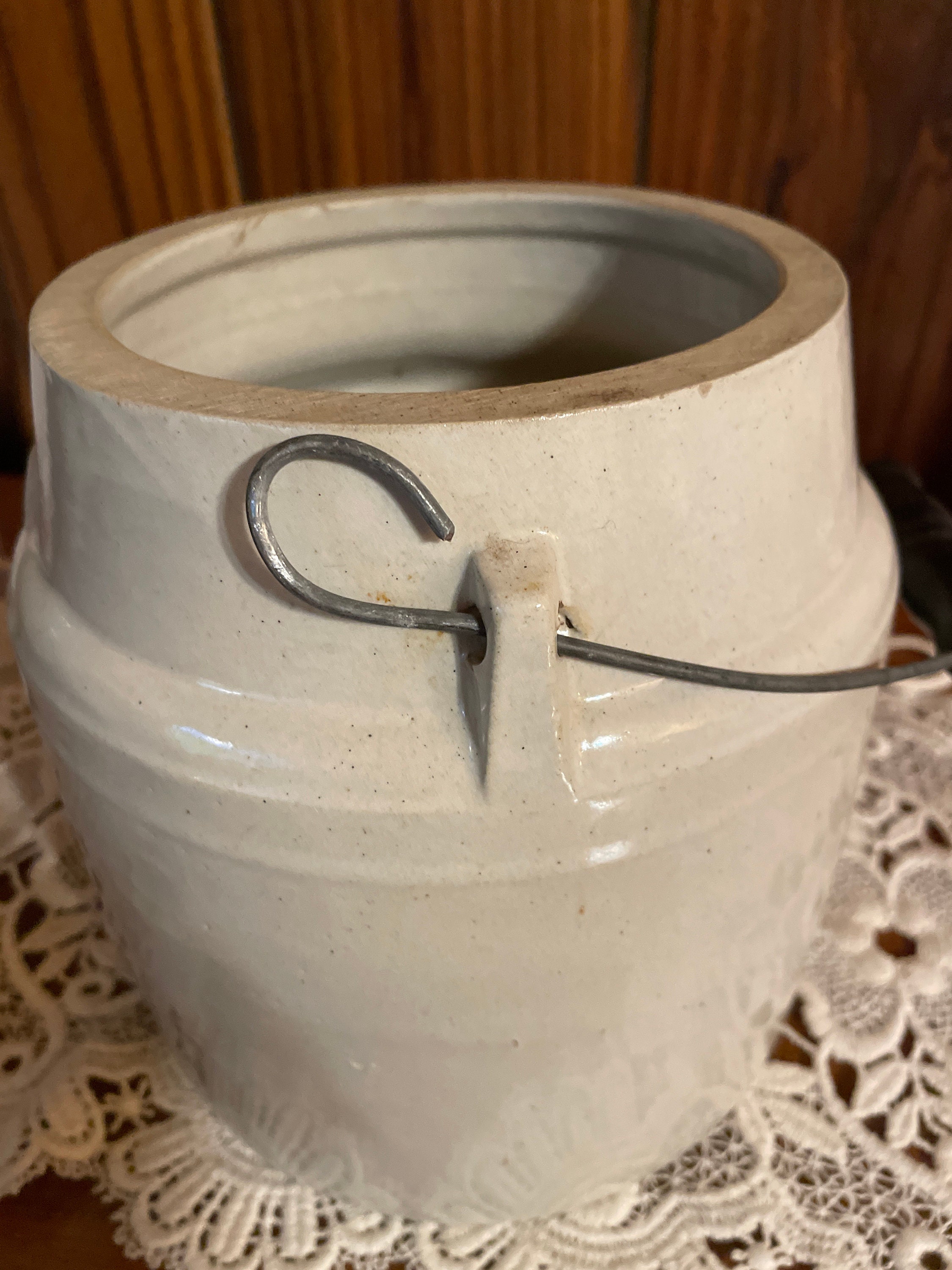 Antique Stoneware Pottery, Croc With Wood Handle 1 Gallon - Etsy