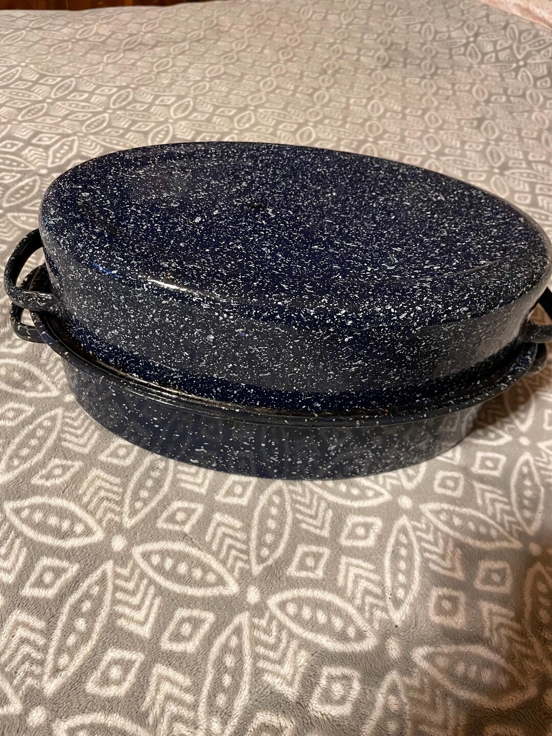 Vintage Blue Speckled Enamelware Roasting Pan With Lid 12" - Etsy