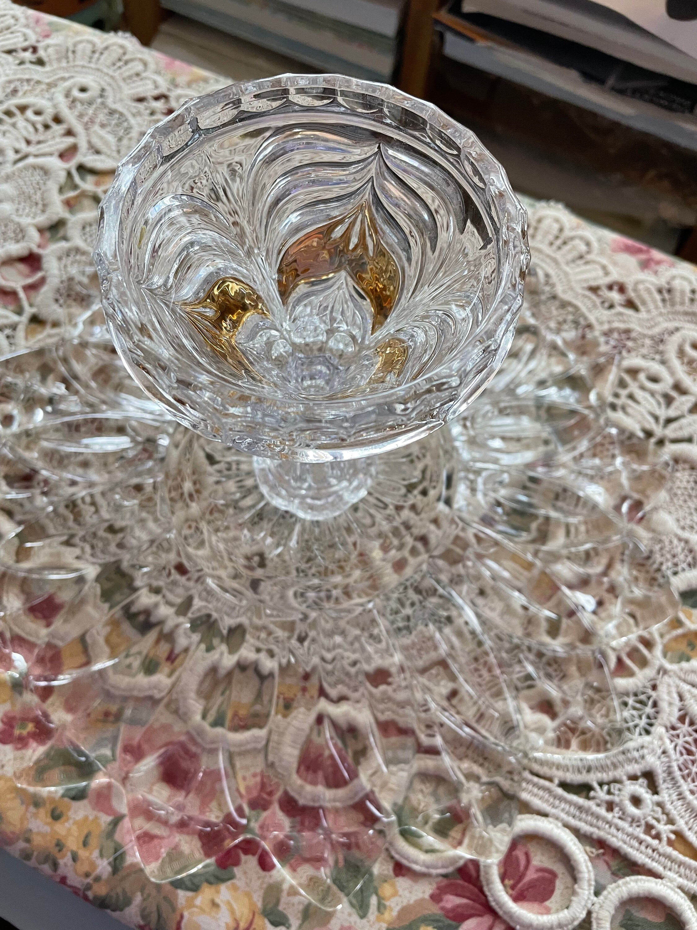 Repurposed Vintage Crystal Petal Plate and Candle Stick to Pedestal ...