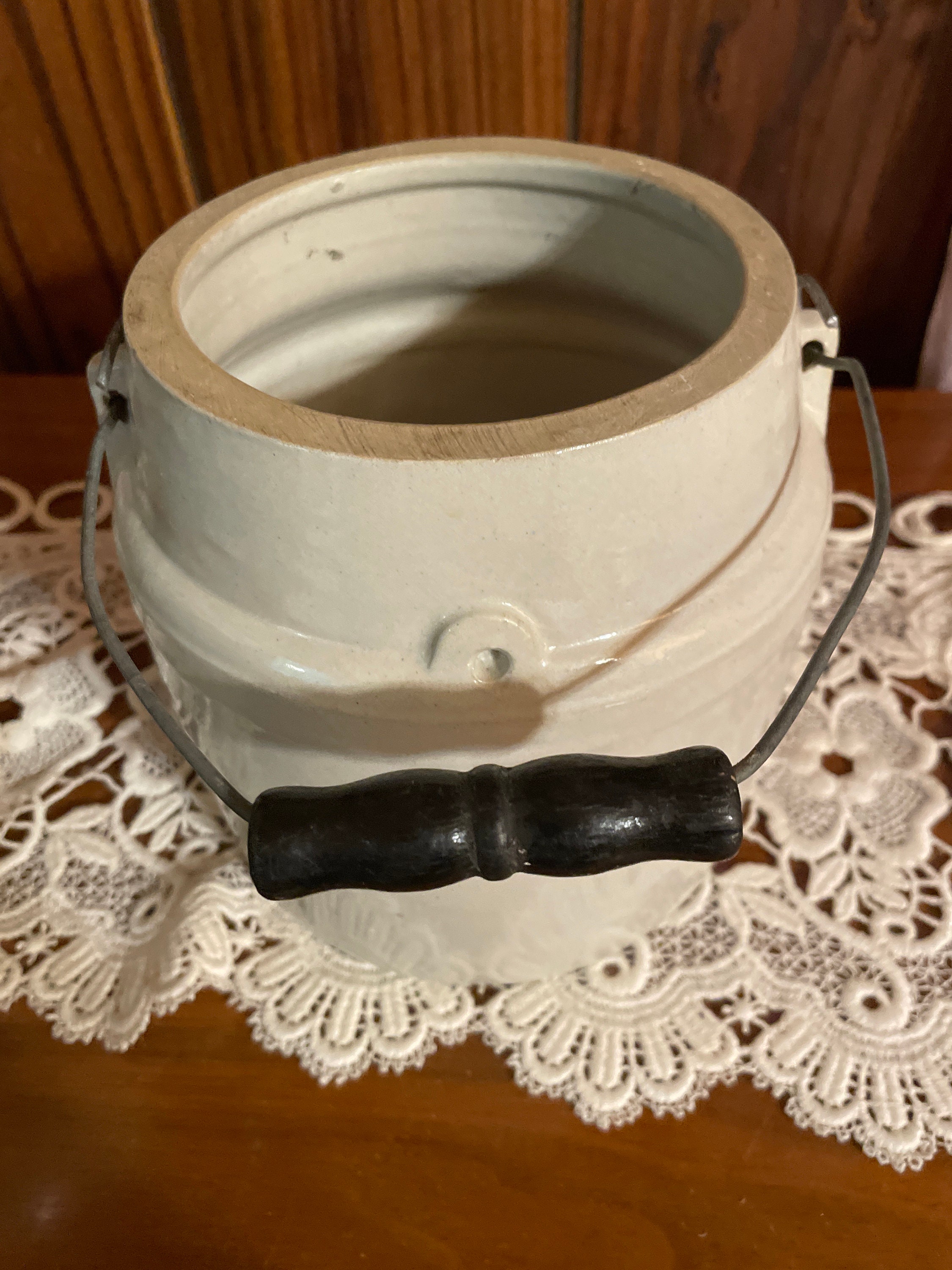 Antique Stoneware Pottery, Croc With Wood Handle 1 Gallon - Etsy