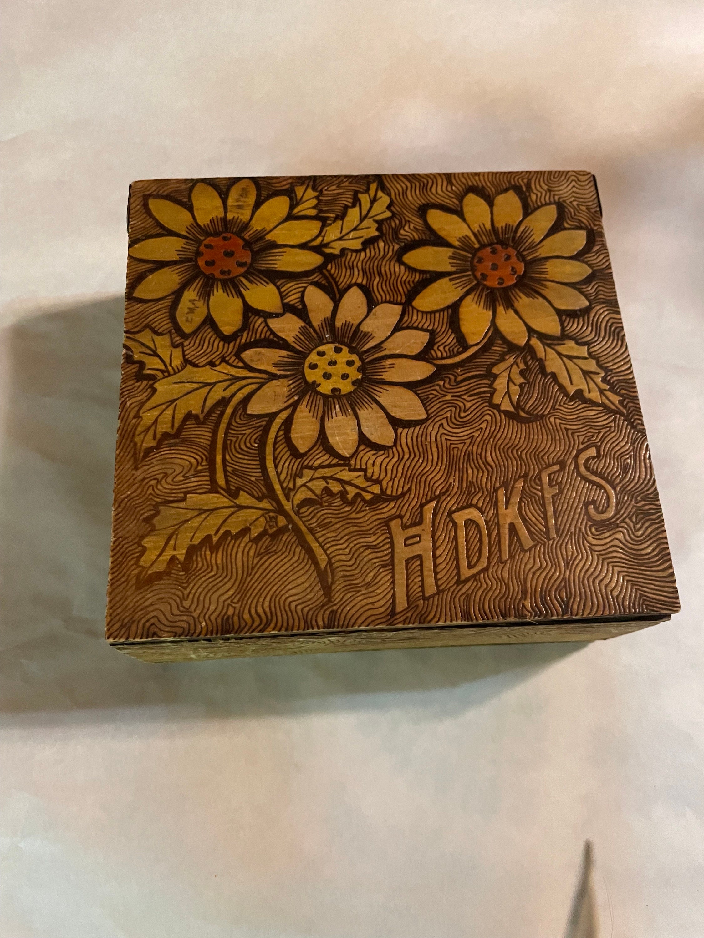 Antique Pyrography HDKS Flemish Art Handkerchief Box Burned Flowers Early 1900s - Etsy