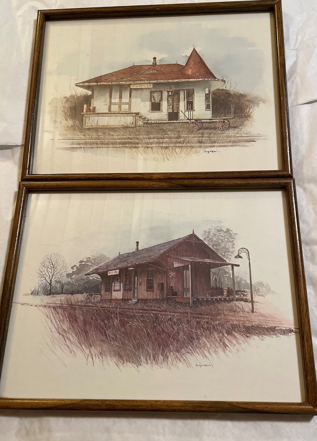 Vintage Railroad Depot Framed Litho Prints Signed Set of 2 Ruby Nappi ...