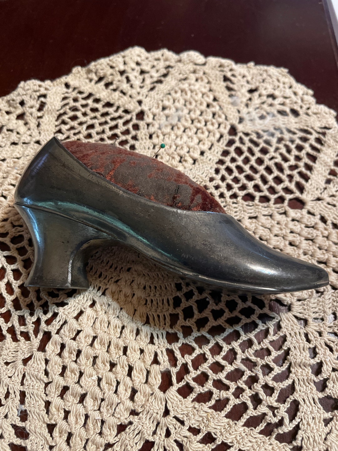 Antique Shoe, Silver Plate, Pin Cushion Novelty, Victorian, Sewing Item ...